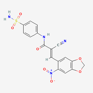 Buy N-[4-(aminosulfonyl)phenyl]-2-cyano-3-(6-nitro-1,3-benzodioxol-5-yl)acrylamide | | BenchChem